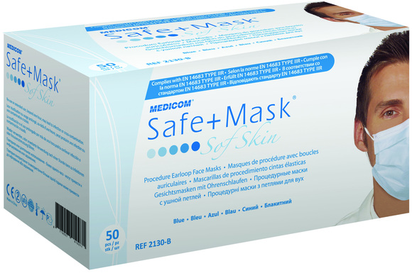 Safe+mask sof-skin mask anti-fog earloop blauw mondmaskers medicom 50st